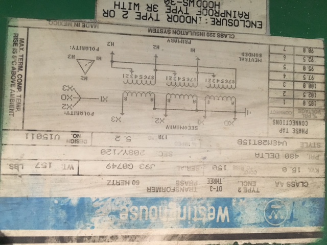 Transformer- Phase Converter: RR 379 Westinghouse 15 KVA Transformer
